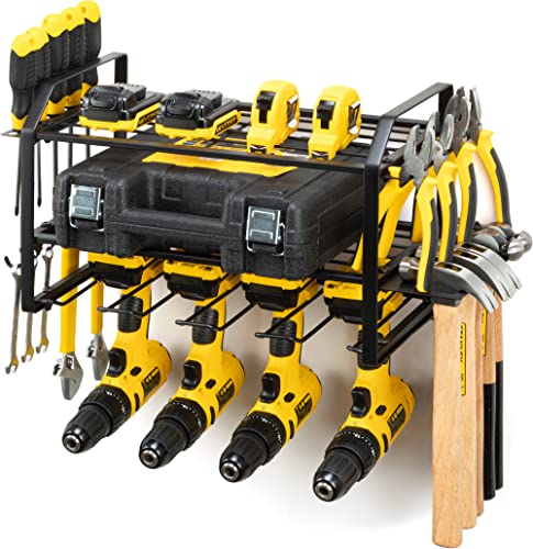 4 Drill Holder Wall Mount,Cordless Tool Organizer Storage Rack,Garage Power Tool Organizer Wall Mount Heavy Duty Power Tool Holder Utility Rack,Pegboard Drill Organizer Rack Tool Storage Organization