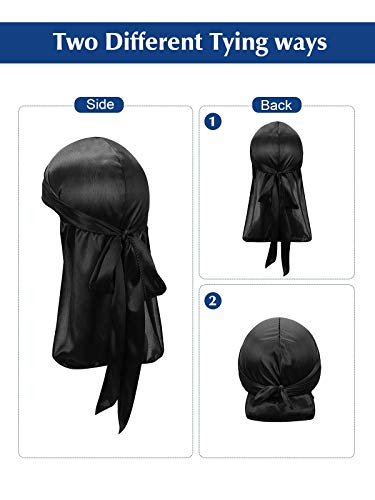 Century Star Kids Silky Satin Durags Head Wrap Silk Durag for Baby Boy Girls Wave Cap Wide Strap Long Tail Turban Beanies Black& Royal Blue