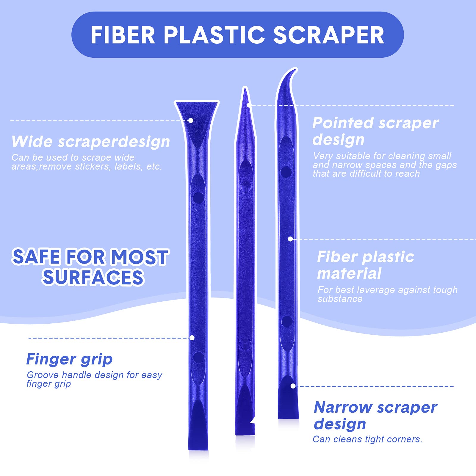9 Pieces Plastic Scraper Tool Scratch Free Plastic Scraper Cleaning Pen-Shaped Scraper Tool Stiff Multipurpose Label Scraper for Tight Spaces, Kitchen, Crevices, Food, Paint (Blue)