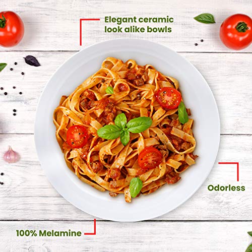 Melamine Pasta Bowls / Shallow Salad Bowls / Plastic Dinner Deep Plates (9 Inches,30 Oz,Set of 4,White) – Dishwasher Safe, Unbreakable, Reusable & BPA Free - Kids, Toddlers, Children, Adults & Elderly