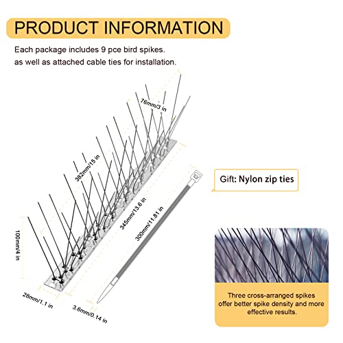 OFFO Bird Spikes with Stainless Steel Base, Durable Bird Repellent Spikes Arrow Pigeon Spikes Fence Kit for Deterring Small Bird, Crows and Woodpeckers, Covers 10.2 Feet(3.1m)