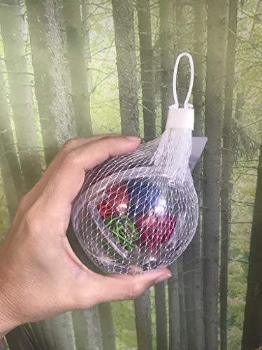 Birds LOVE 3" Hanging Clear Foraging Plastic Perforated Ball Unscrews, Put Bird Treats Inside, Comes w Vine Balls Inside, Bird Cage Medium to Large Bird Toy