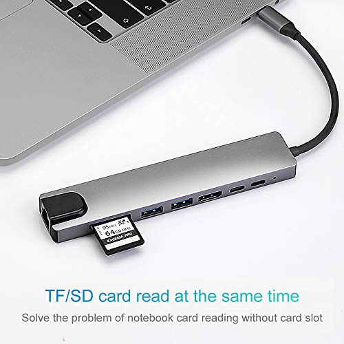Baile USB C Hub Type c Hub Adapter, 8 in 1 with Ethernet, 4K HDMI,USB 3.02, 87W PD, USB-C Data Port and SD/TF Docking Station Compatible with MacBook and Other USB-C Laptops