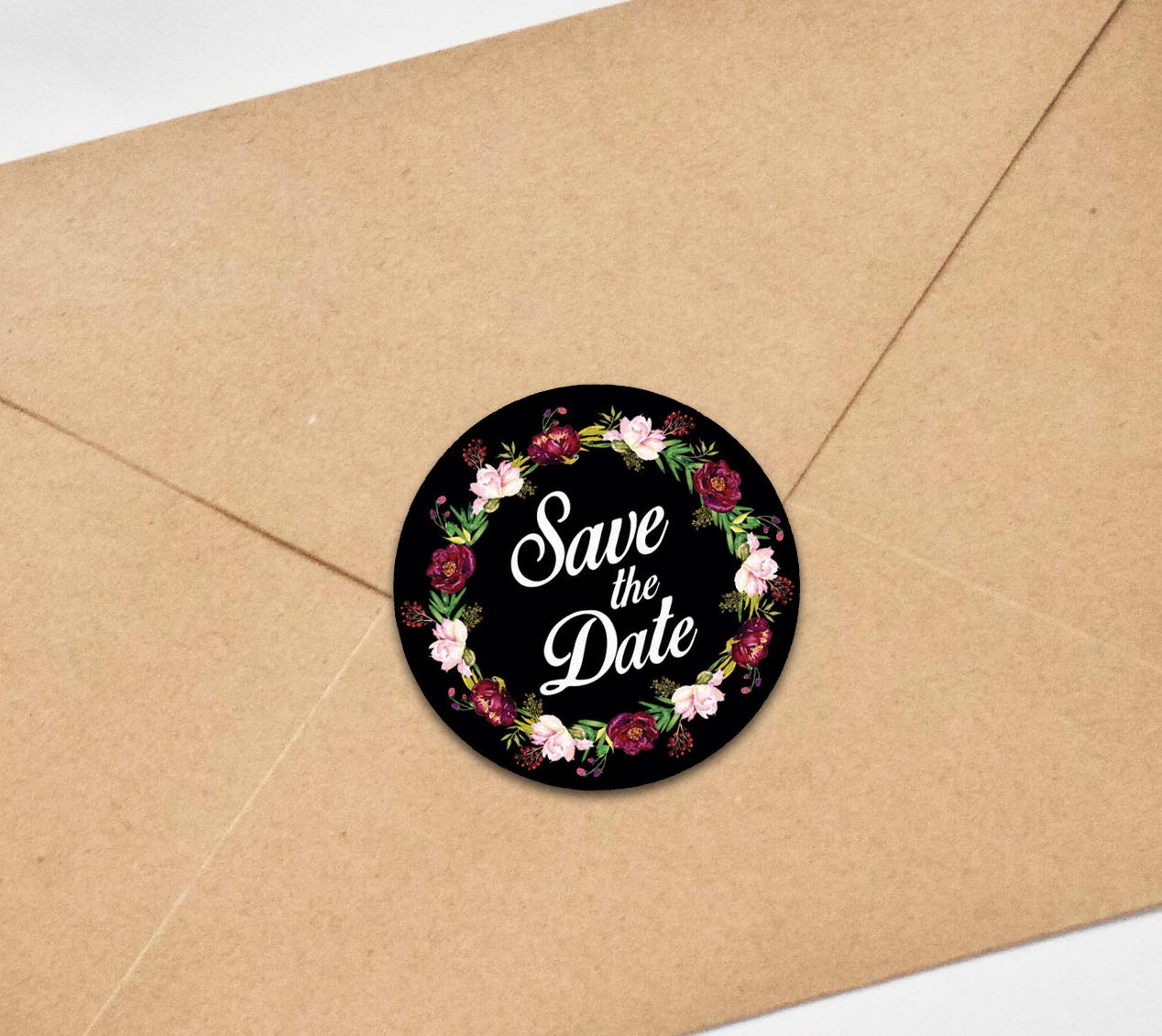 Darling Souvenir 45 Pcs Floral Wreath Black Round Save The Date Stickers Envelope Seals-1.6 Inches