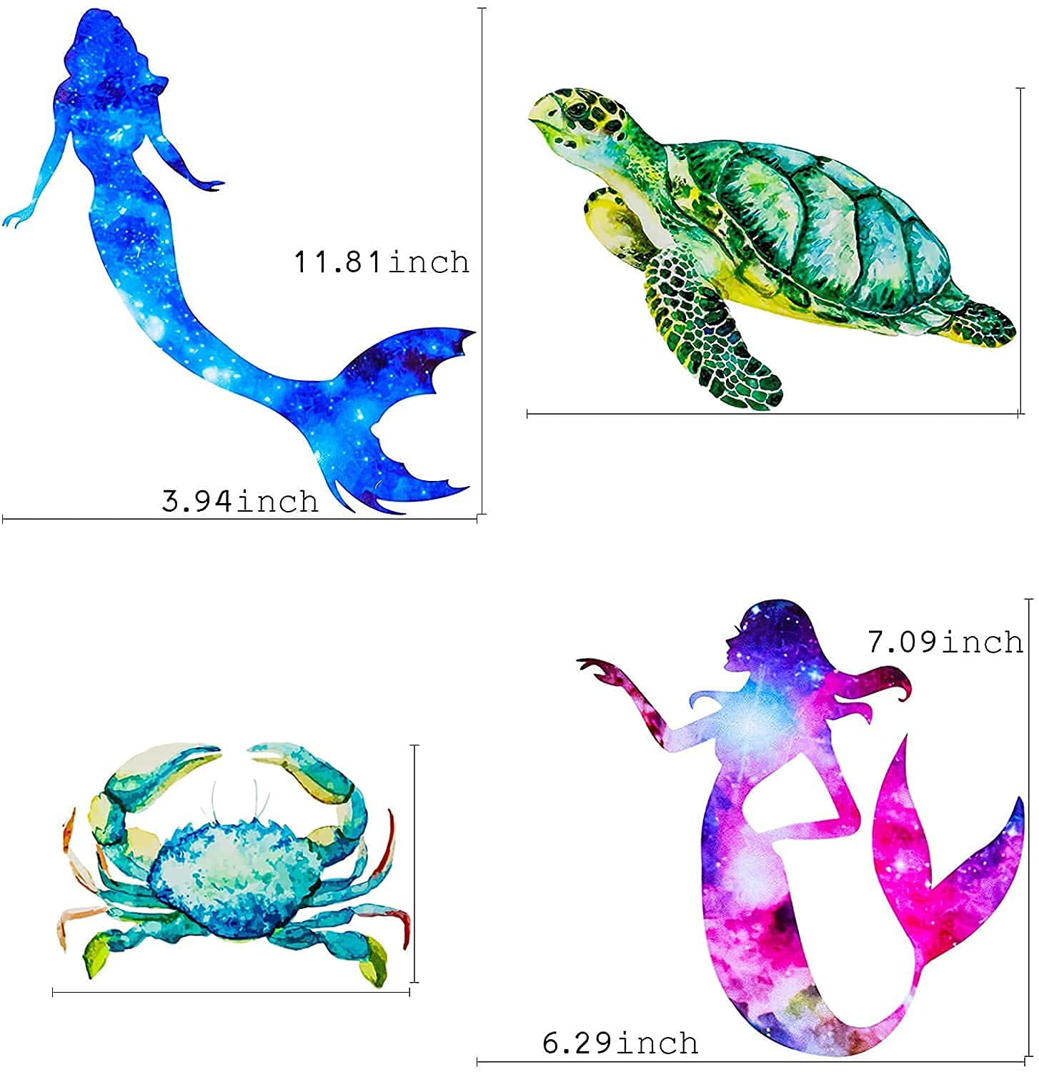 Mermaid Wall Decals, 2 Sheets Removable Mermaid Wall Stickers for Bedroom, The Sea Mermaid Wall Decals Ocean Mermaid Turtle Wall Stickers Bathroom Kids Bedroom