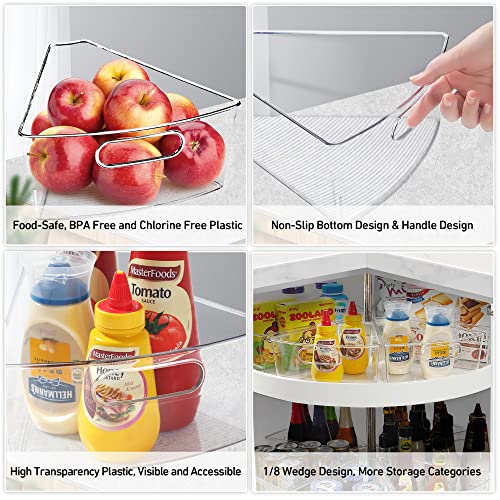 Leeden Lazy Susan Cabinet Organizer, BPA Free Containers, Durable Plastic Transparent Storage Bins for Kitchen Corners & 26"-28" Diameter Lazy Susans, 1/8 Wedge, 4 Packs