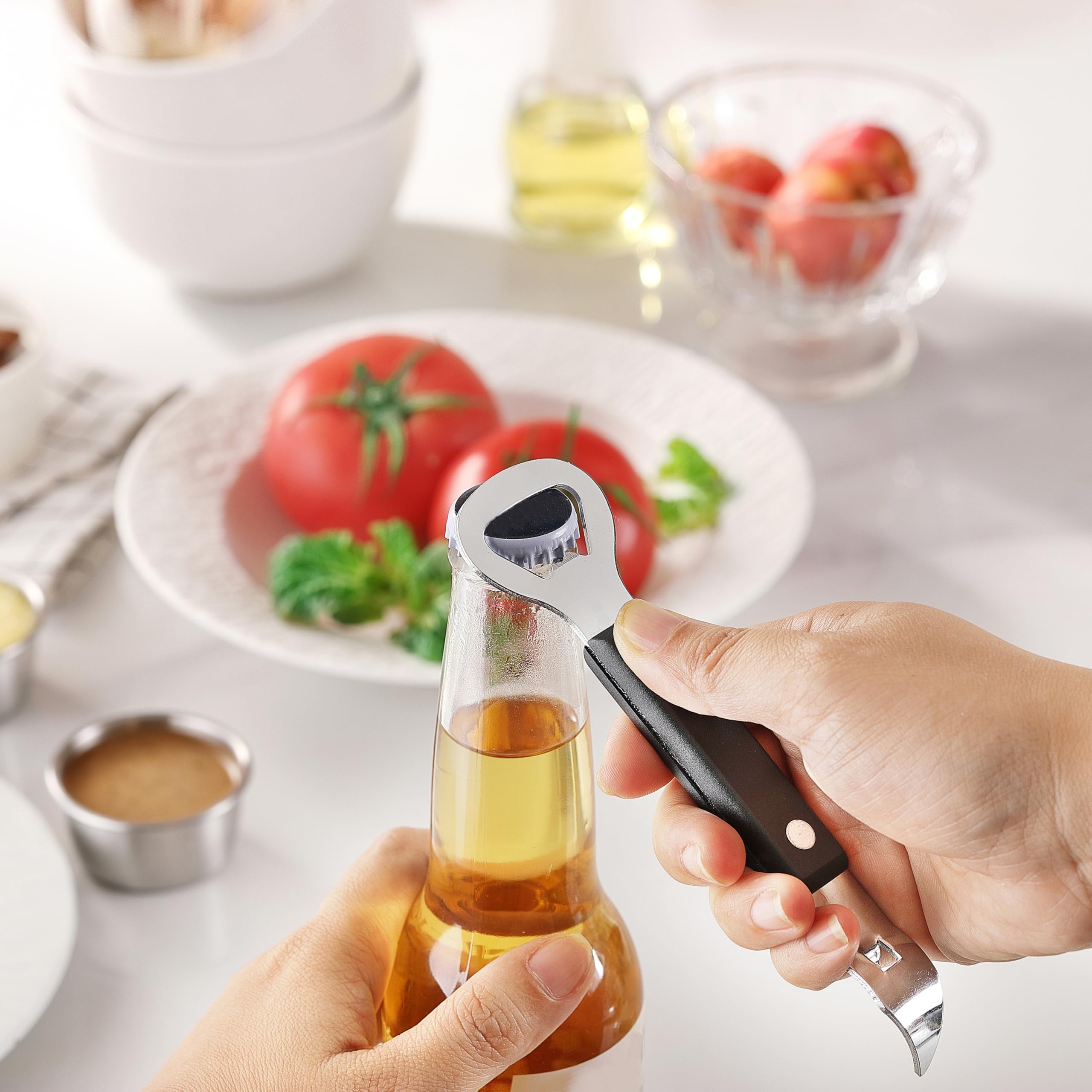 2PCS Can Opener Manual, Little Cook Stainless Steel Can Punch Bottle Opener, 2 in 1 Multifunctional Can and Beer Opener, Dishwasher Safe (2 Pack, Black)
