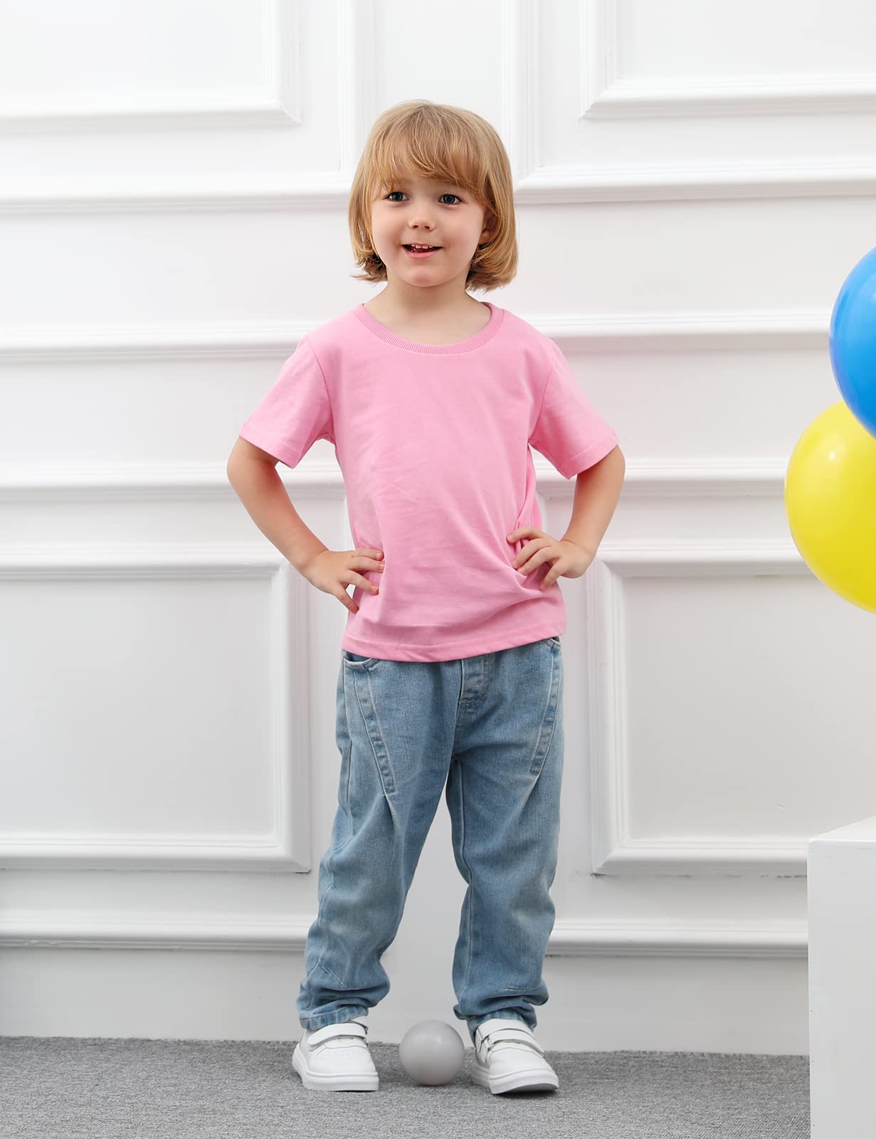 COSLAND Kids Plain Tshirts Boys Short Sleeve Shirt, Pink, Small