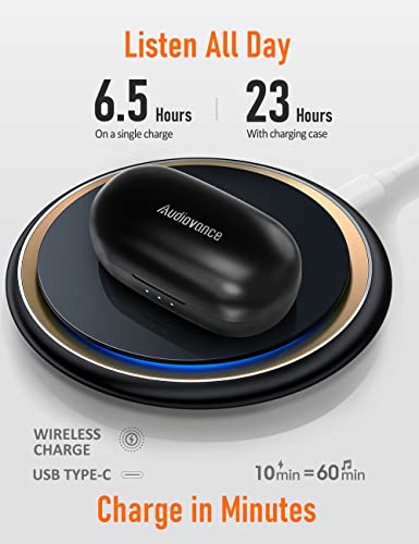 Audiovance IF301 Earbuds, Wireless Headphones Bluetooth Ear Buds for iPhone Android, Premium Sound, Immersive Music, Clear Calls, Noise Reduction, Wireless Charging, Waterproof, 23H Battery.