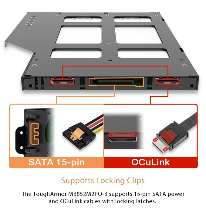 Icy Dock ToughArmor MB852M2PO-B Caddy Rack Mobile, 2X SSD NVMe M.2 Drive Adapter for Odd Ultra Slim (9.5mm) CD/DVD Drive Bay with OCuLink SFF-9402 Connector