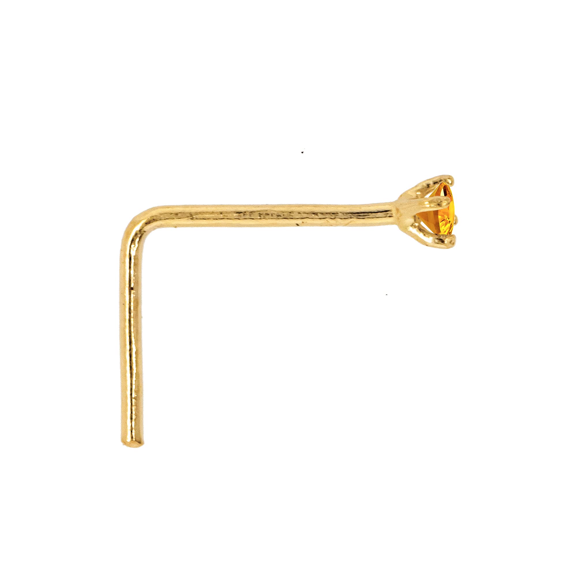 22G Solid 14Kt Gold L-Shape Nose Stud with real Citrine Gemstone, 14kt Yellow Gold or 14kt White Gold Prong Setting - November Birthstone Nose Ring-LSYG_CN-1.5MM