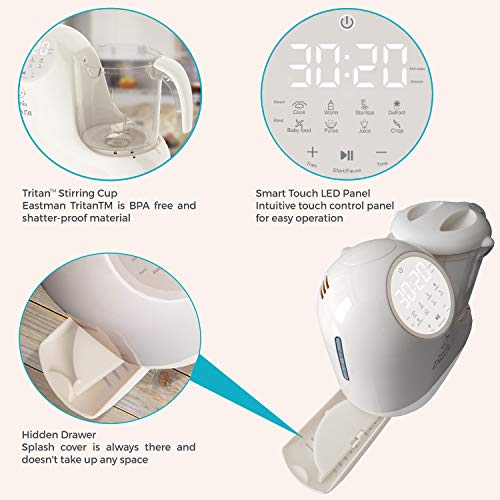 Baby Food Maker Chopper Grinder - Mills and Steamer 8 in 1 Processor for Toddlers - Steam, Blend, Chop, Disinfect, Clean, 20 Oz Tritan Stirring Cup, Touch Control Panel, Auto Shut-Off, 110V Only