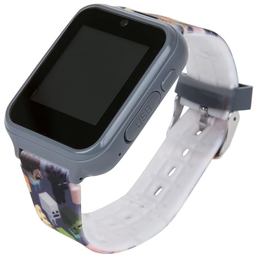 Accutime Minecraft Kids Grey Educational Learning Touchscreen Smart Watch Toy for Girls, Boys, Toddlers - Selfie Cam, Learning Games, Alarm, Calculator, Pedometer & More (Model: MIN4076AZ)
