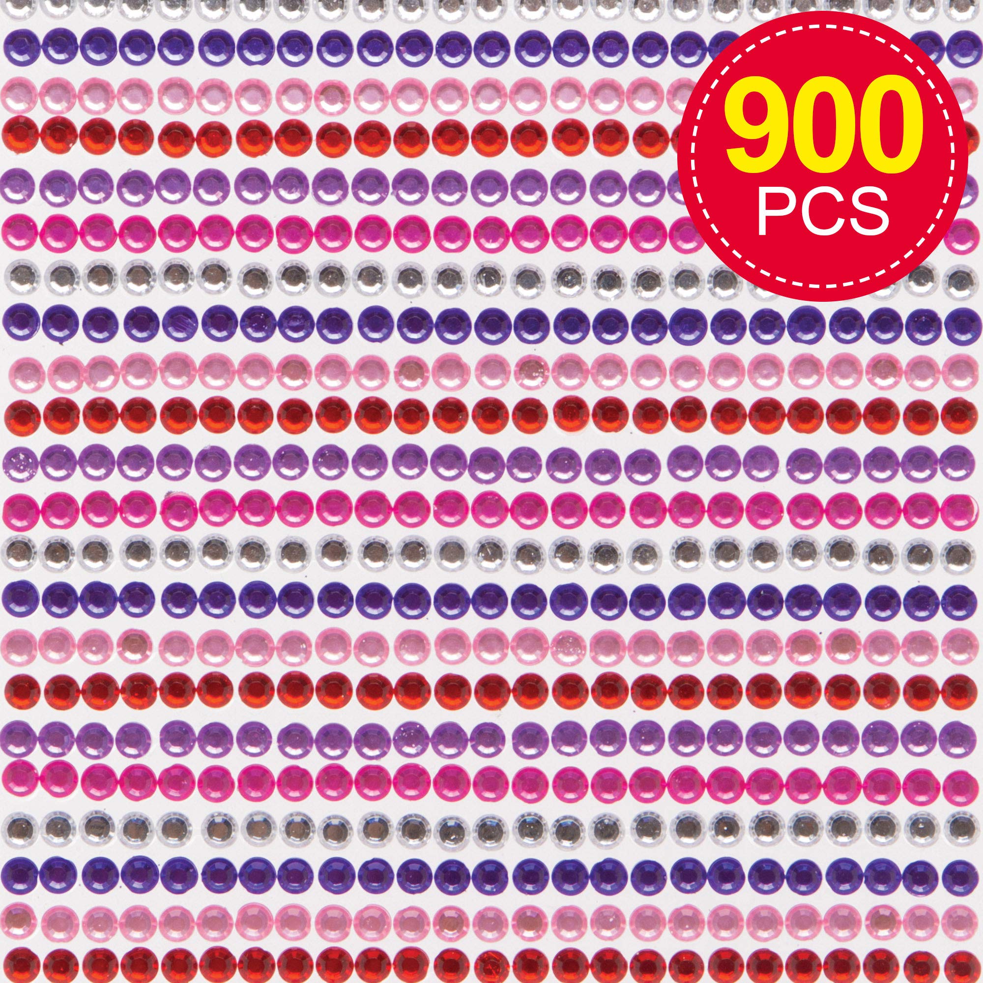 Baker Ross AT369 Red, Pinks & Purple Self-Adhesive Gems - Pack of 900, Assorted Jewel Sticker Craft Embellishments for Kids Arts and Crafts Decorating