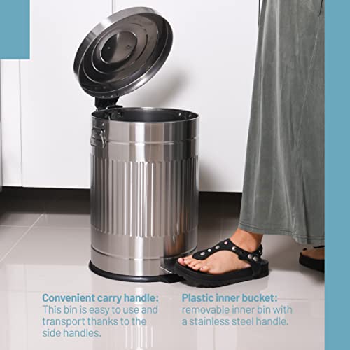 AWENN - Kitchen Garbage Trash Can with Lid and Pedal - Touchless Round Shape Waste Bin - Galvanized Iron Dustbin for Kitchen, Bathroom, Office and Outdoors (3.2 Gallon β 12 Liters)