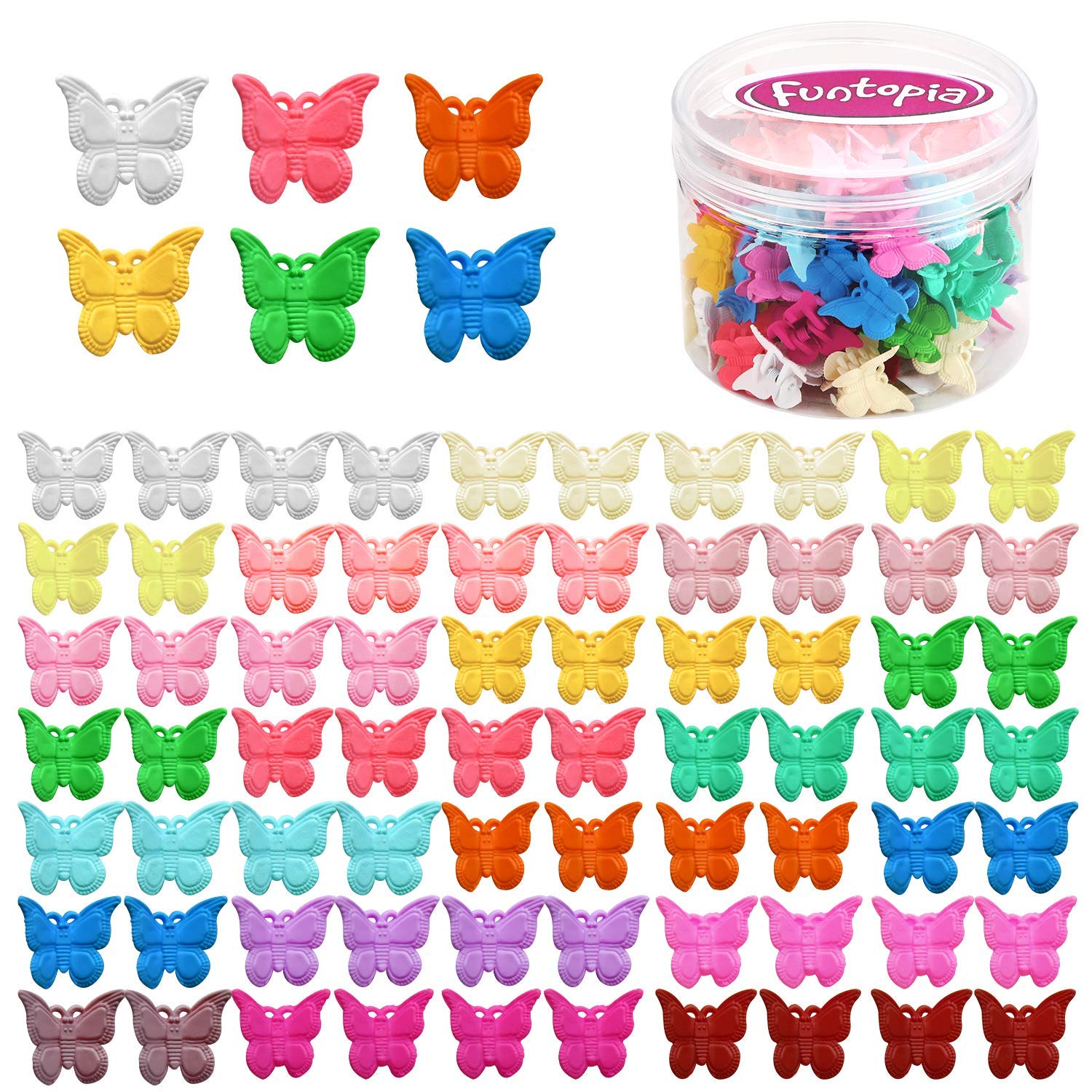 Butterfly Hair Clips for Girls Women, Funtopia 72Pcs Small Hair Claw Clips with Box Package, Cute Non Slip Mini Plastic Jaw Clips, 18 Assorted Colors