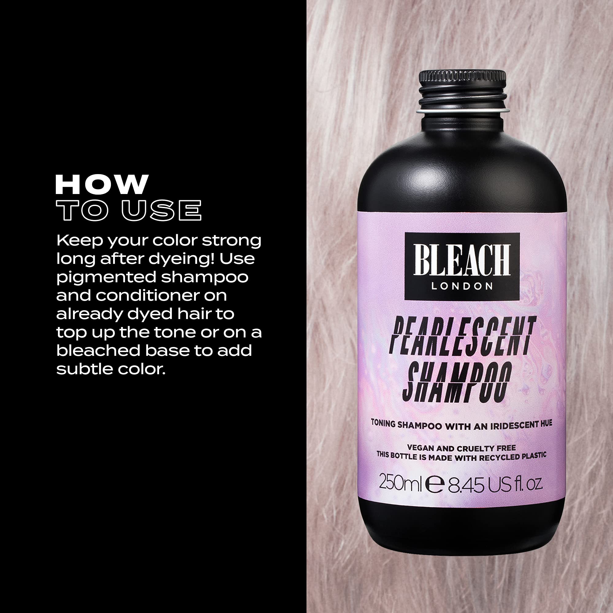 BLEACH LONDON Pearlescent Shampoo - High Pigmented Pink-Purple Rinse, Vegan, Cruelty Free, Color Protected Clean, Color Depositing Formula, 8.45 fl oz
