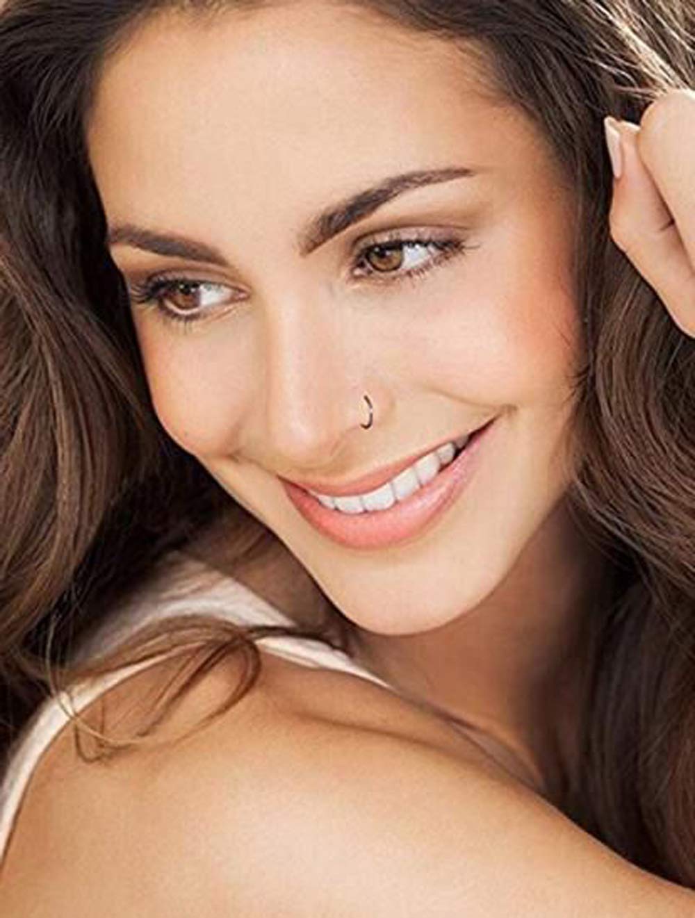 20G Stainless Steel Nose Rings 8mm Nose Cuff Piercing Jewelry Hoop for Faux Lip Septum Boby Piercing (6 pcs)