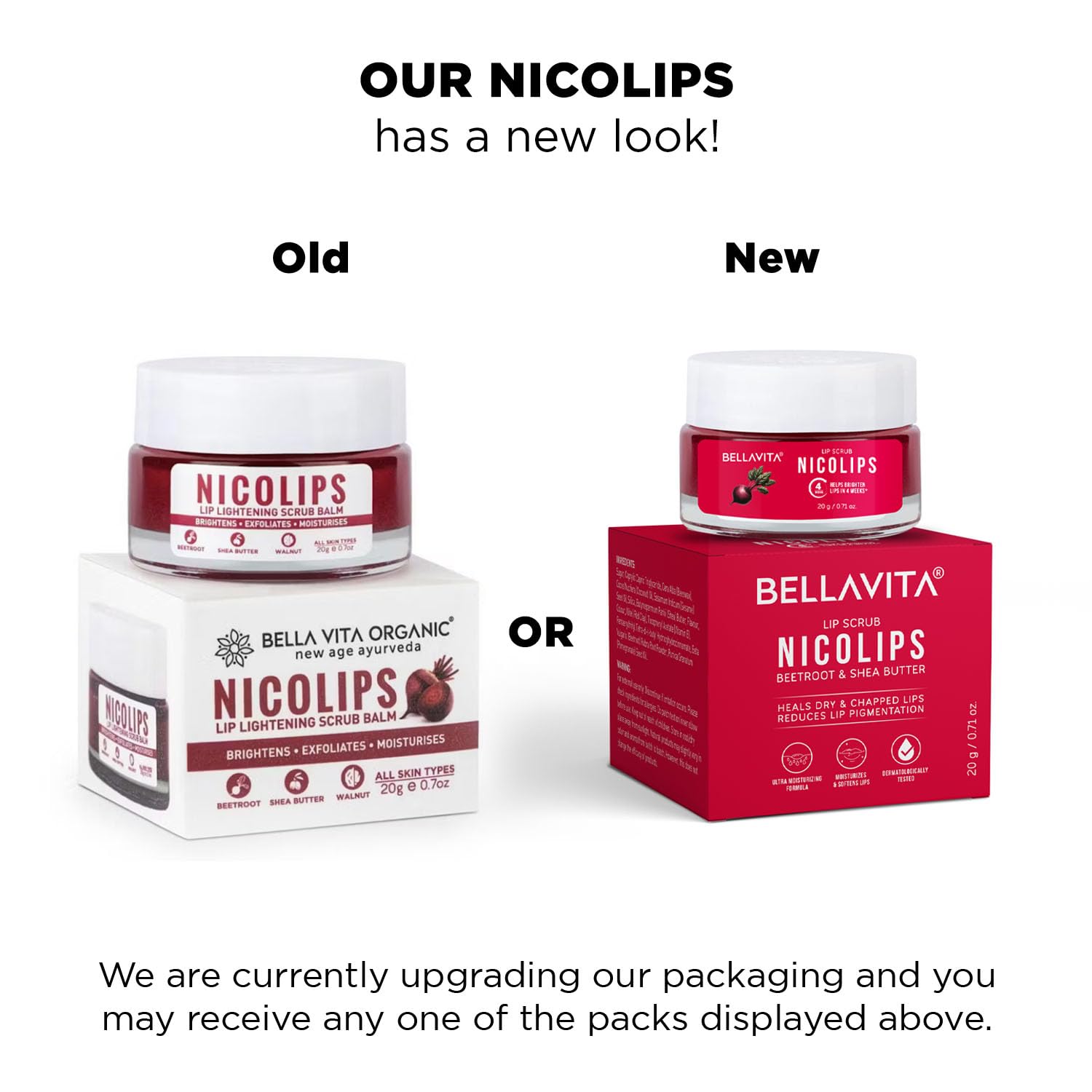 Bella Vita Organic NicoLips Lip Scrub Balm For Lightening & Brightening Dark Lips For Men & Women, 20g