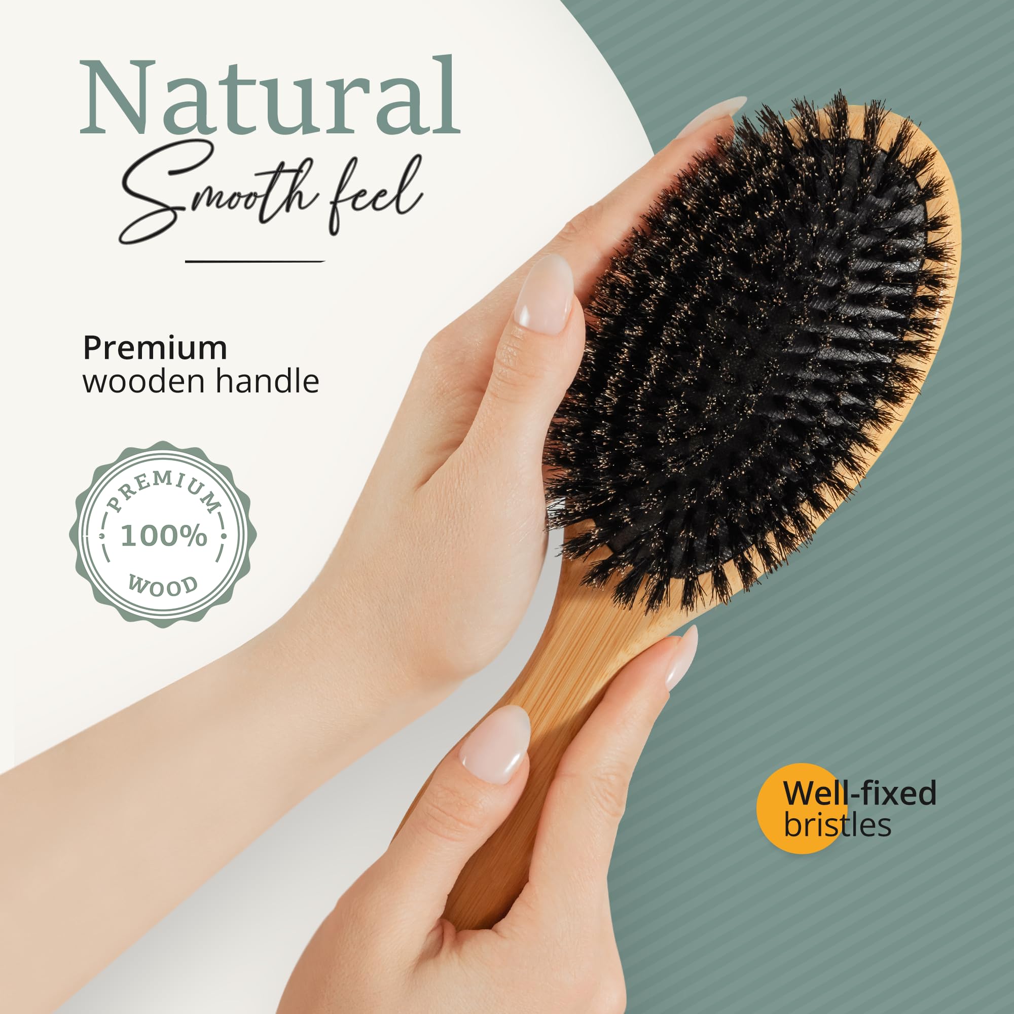 Belula 100% Boar Bristle Hair Brush Set (Medium). Soft Natural Bristles for Thin and Fine Hair. Restore Shine And Texture. Wooden Comb, Travel Bag and Spa Headband Included!