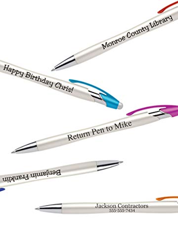 Express Pencils Custom Pens with Stylus - The Pearl - Personalized Metallic Printed Name Pens with Black Ink - Imprinted with Logo or Message - Great Gift Ideas - FREE PERSONALIZATION 12 pack (Silver)