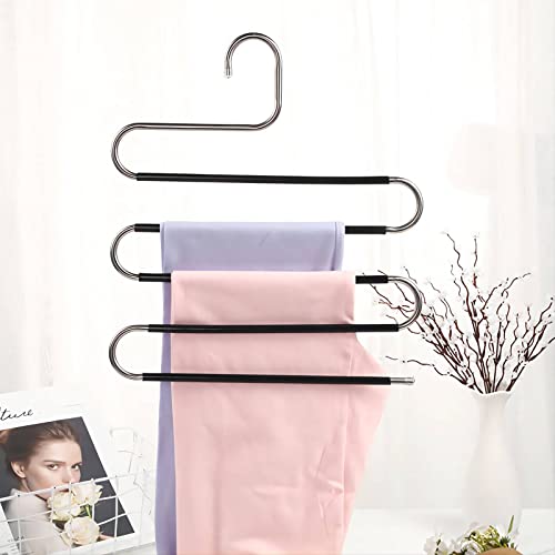 5 Pack Pants Hangers S-Shape Non-Slip Space Saving Hangers Stainless Steel Clothes Hangers Closet Organizer for Scarf Pants Hanging Jeans Towels