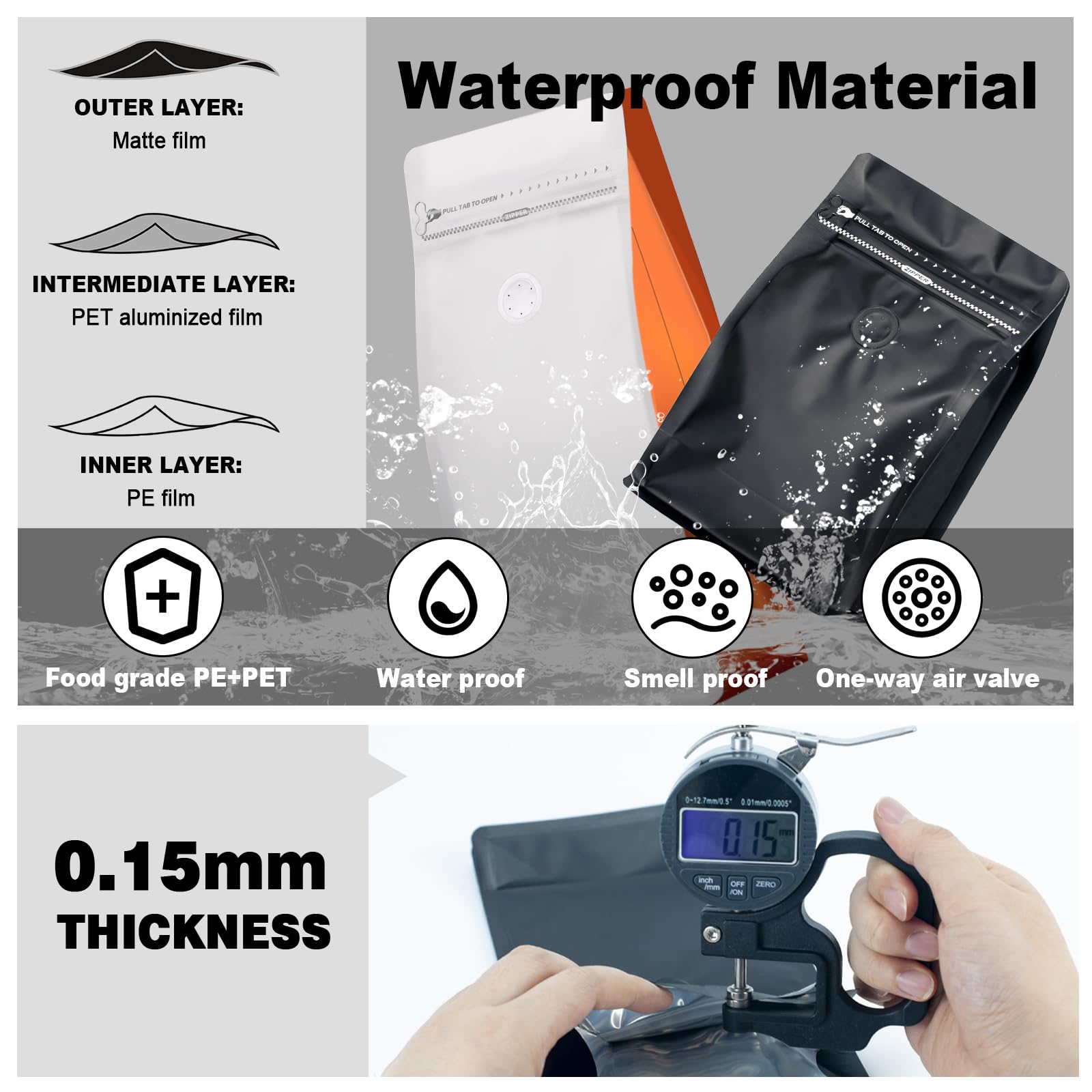 8oz 1/2 lb 60pcs Coffee Bags with Valve,Coffee Packing Bags Vented Coffee Bean Bags Barrier Bags Store Bags for Coffee Packaging, Coffee Storage Pouches Coffee Bag Zipper with Seal(Black)