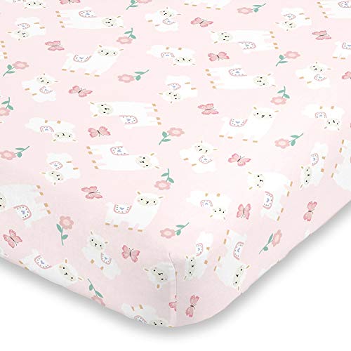 Little Love by NoJo Sweet Llama and Butterflies Floral Pink and Purple 3 Piece Mini Crib Bedding Set - Comforter and 2 Mini Crib Sheets