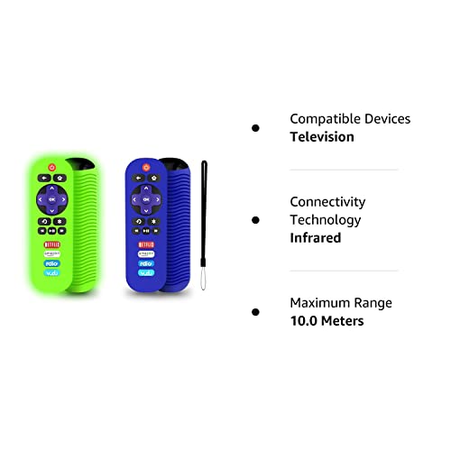 2 Pack Silicone Case for TCL Roku TV RC280 Remote, Protective Universal Replacement Lightweight Shockproof TCL Roku TV Remote Cover with Lanyard (Blue+ Glowing Green)