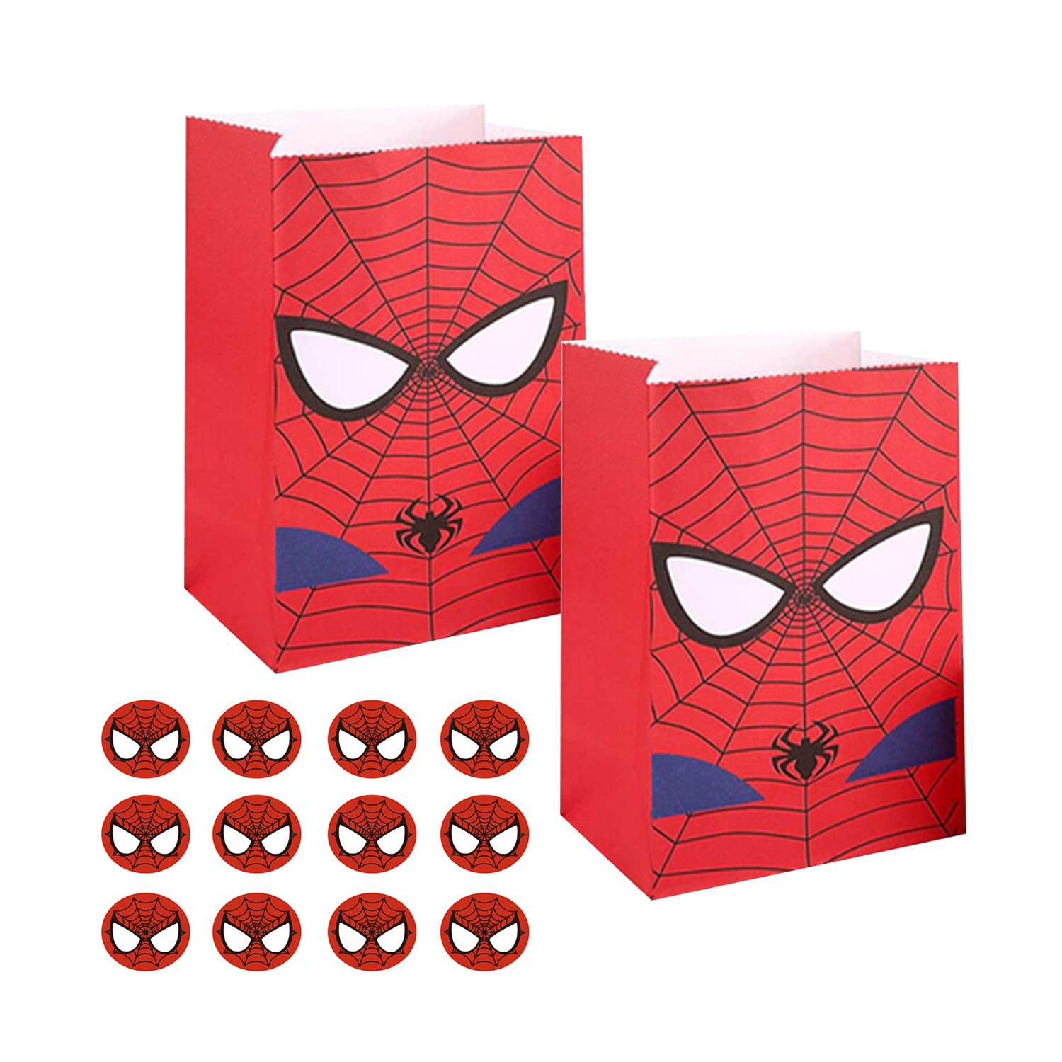 24pcs Party Candy Bags 12 Gift Bags 12 Stickers Hero Theme Birthday Party Gift Bags, red