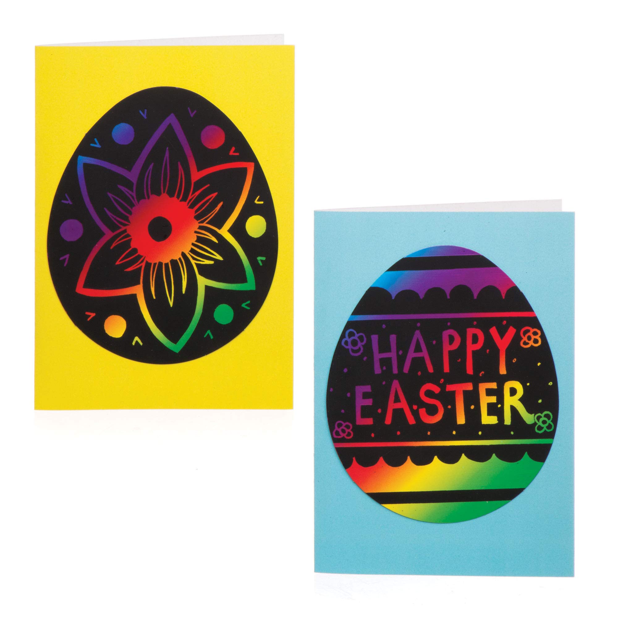 Baker Ross AW189 Easter Egg Scratch Art Cards - Pack of 6, Easter Crafts for Kids to Decorate and Gift