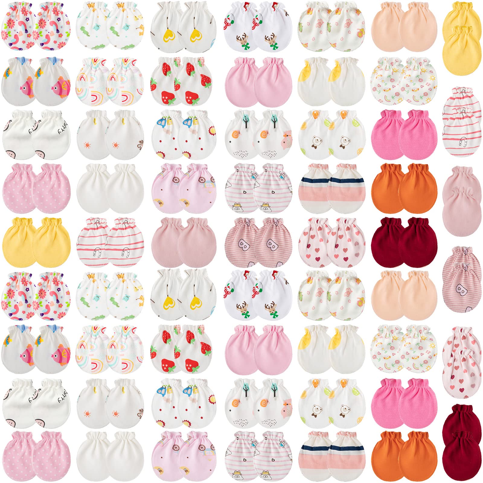 60 Pairs Newborn Baby Gloves Infant No Scratch Elastic Wrist Infant Soft Gloves Baby Mittens for 0-6 Months Baby Girls Boys (Fresh Style)