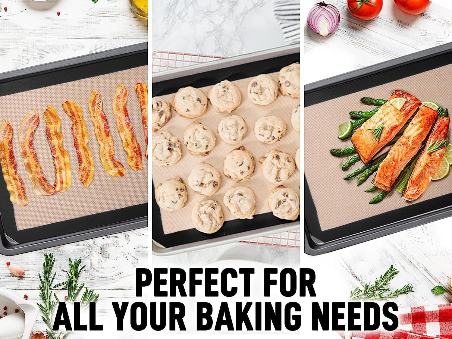 2 Pack Silicone Fibreglass Reusable Baking Mats for Oven,Cookie Tray, Pizza Mat, Heat Resistant,15.7 * 11.8 inch (Black, 0.7)