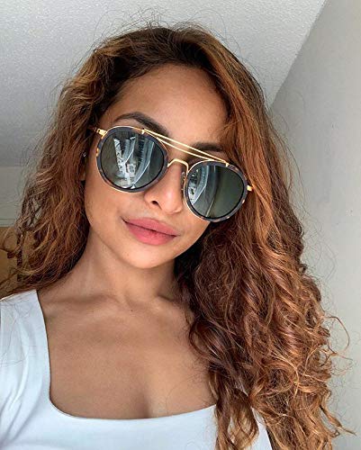 2020 VentiVenti Vintage Steampunk Double Bridge Round Polarized Sunglasses Designer Metal Frame For Women Men Tortoise Brown Frame/G15 Lens