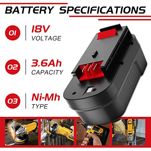2-Pack 3.6Ah HPB18 Ni-Mh Replacement Battery for Black and Decker 18V Battery HPB18-OPE Compatible with Black Decker Battery 18 Volt Tools A1718 FS180BX FS18FL FSB18 Firestorm Cordless Power Tool