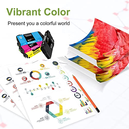 822XL Black Ink Cartridges Remanufactured Replacement for Epson 822 822 XL T822 for Workforce Pro WF-3820 WF-4830 WF-4820 WF-4833 WF-4834 Printer