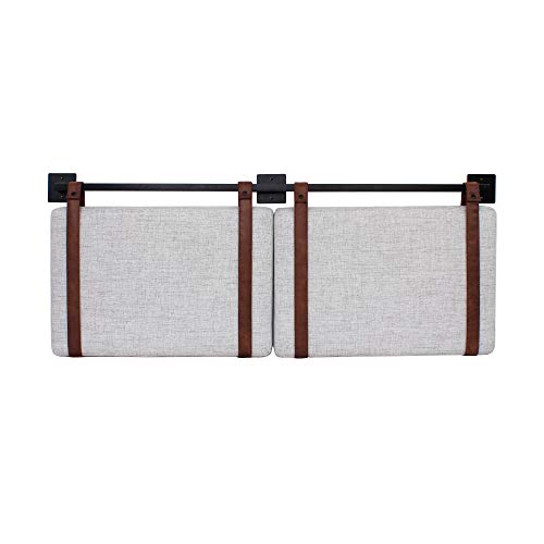 Nathan James Harlow Modern Wall Mount Hanging Upholstered Headboard, Queen, Gray with Brown Faux Leather Straps