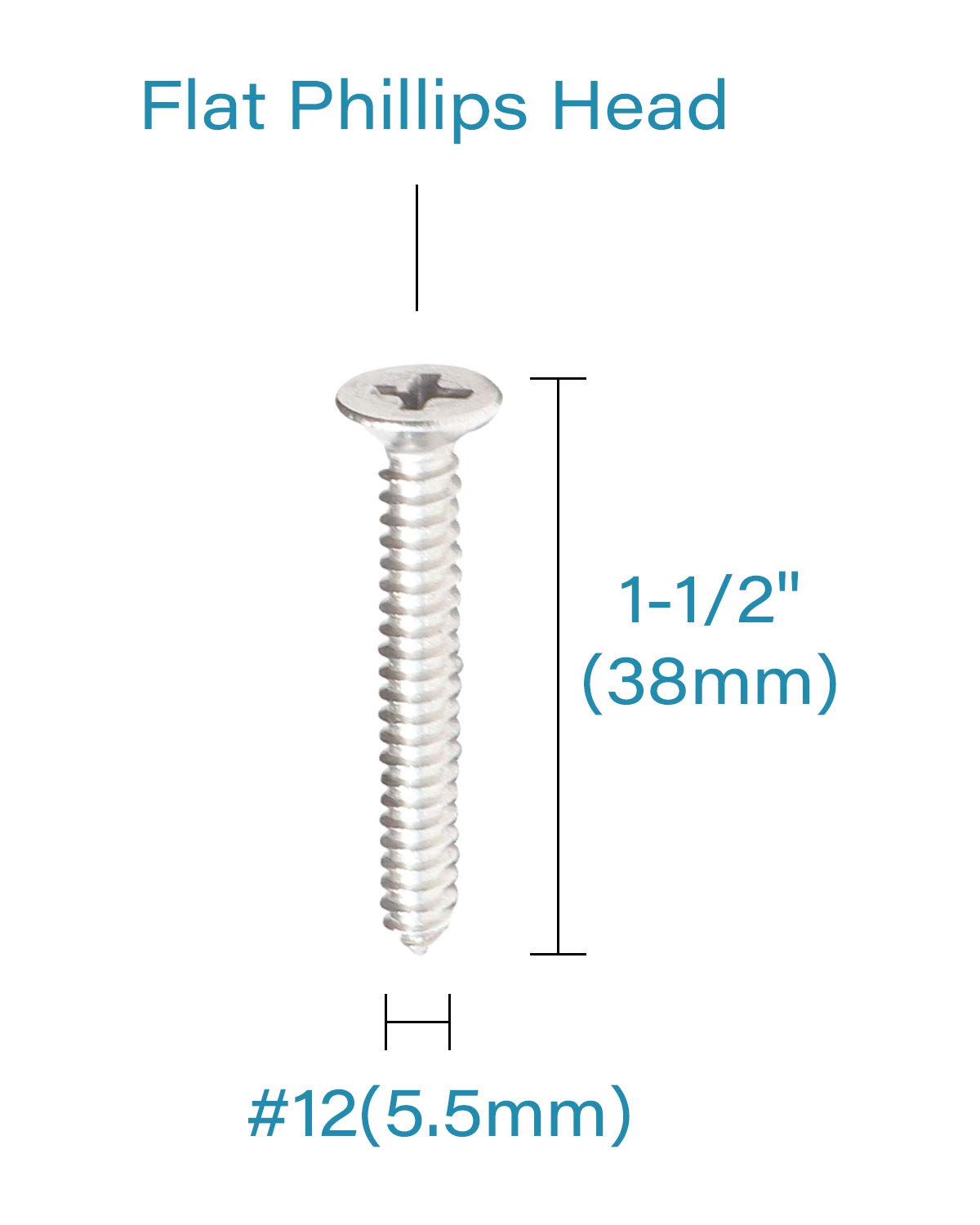 IMScrews 50pcs #12 x 1-1/2" (38mm) Stainless Flat Head Phillips Wood Screws 18-8 (304) Stainless Steel Countersunk Self Tapping Screws