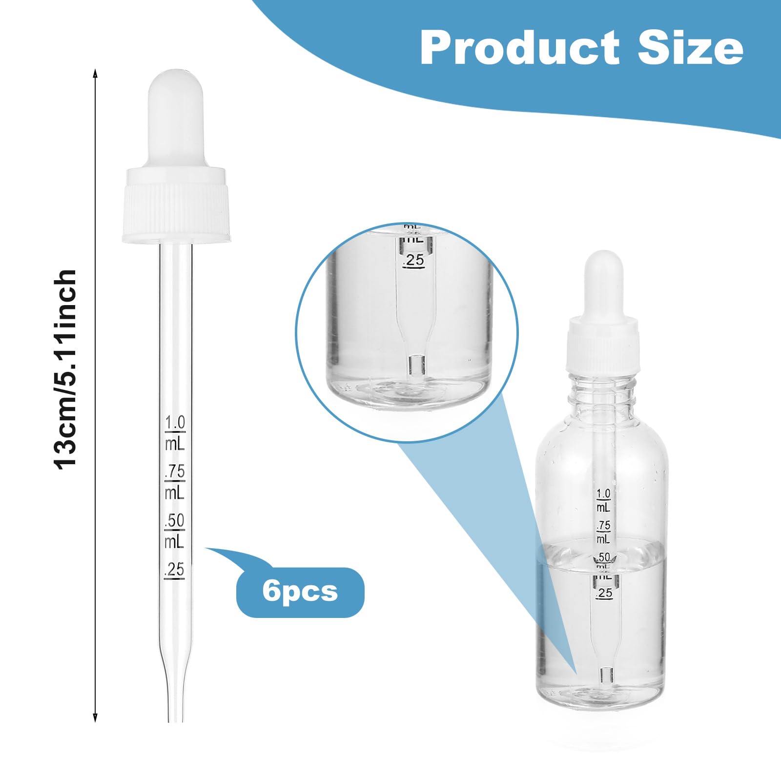 6Pcs Glass Pipette 1ml Pipettes Dropper Eye Dropper Tool Glass Dropper Eye Droppers Compatible with Soda Stream Bubly Essential Drops Liquid Pipettes Accessories
