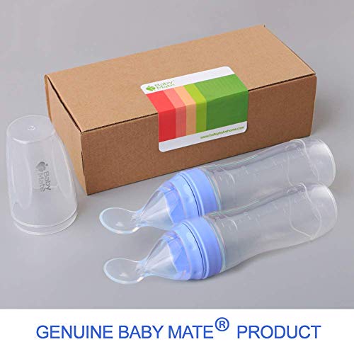 Baby Mate 2 PCS Silicone Baby Food Dispensing Spoon (Blue, 4oz/120ml, Ideal for 4 Months+ Babies) - Squeeze Feeder with Spoon - Spoon Bottle for Baby - Baby Spoon Feeder Bottle Baby Solid Food Feeder