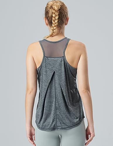 5 Pack Women's Workout Tops, Athletic Racerback Tank Tops for Women, Mesh Sleeveless Shirts Yoga for Gym Running (Set 3, Large)