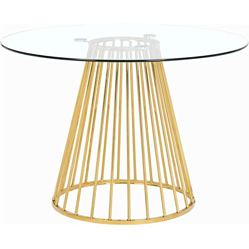 Meridian Furniture Gio Collection Modern | Contemporary Clear Tempered Glass Top Table with Wired Design, Durable Metal Base, Dining, Polished Gold Finish