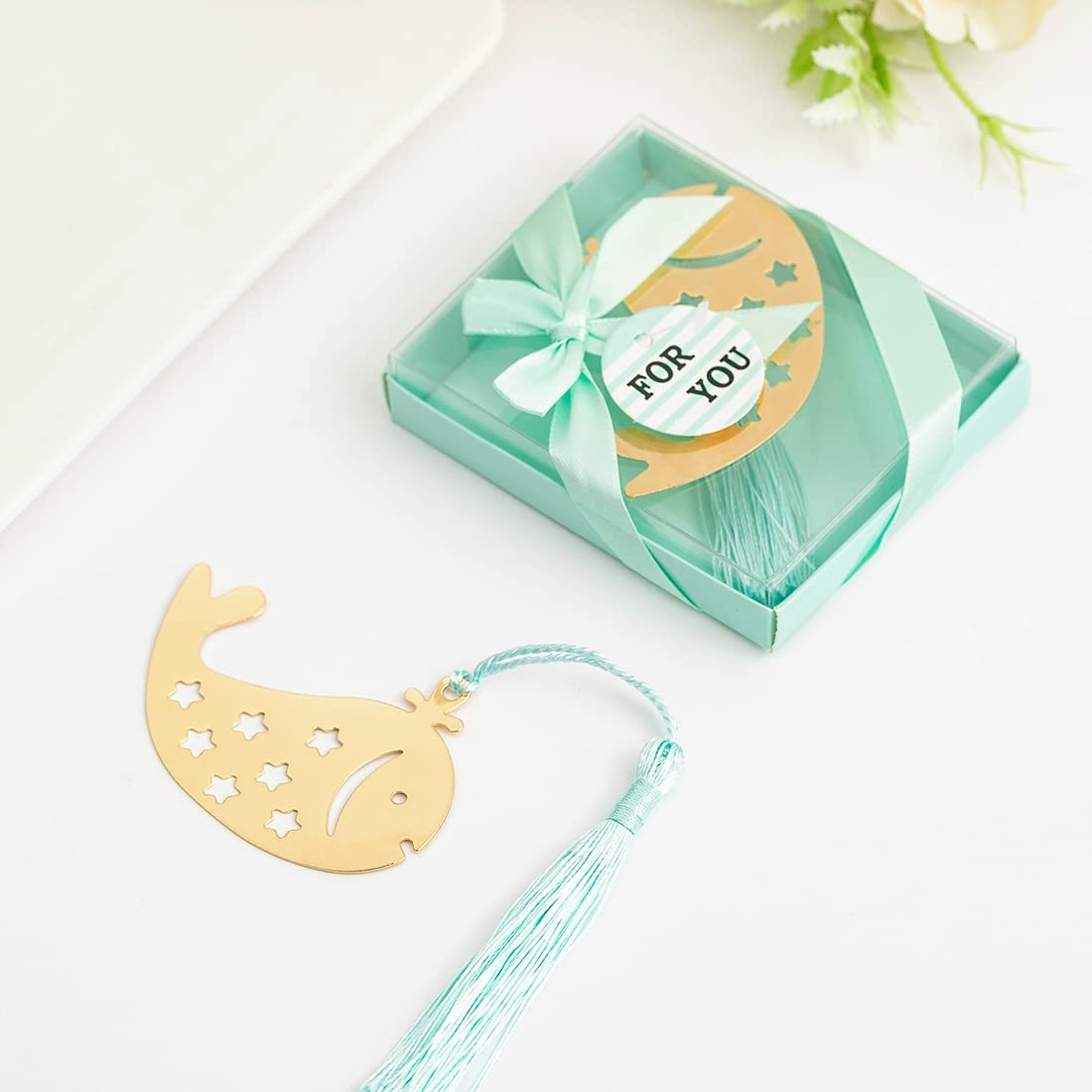 60 Pcs Blue Whale Bookmarks for Baby Shower Favors Mermaid Theme Party Gift Souvenirs for Gueststs (Blue Whale)