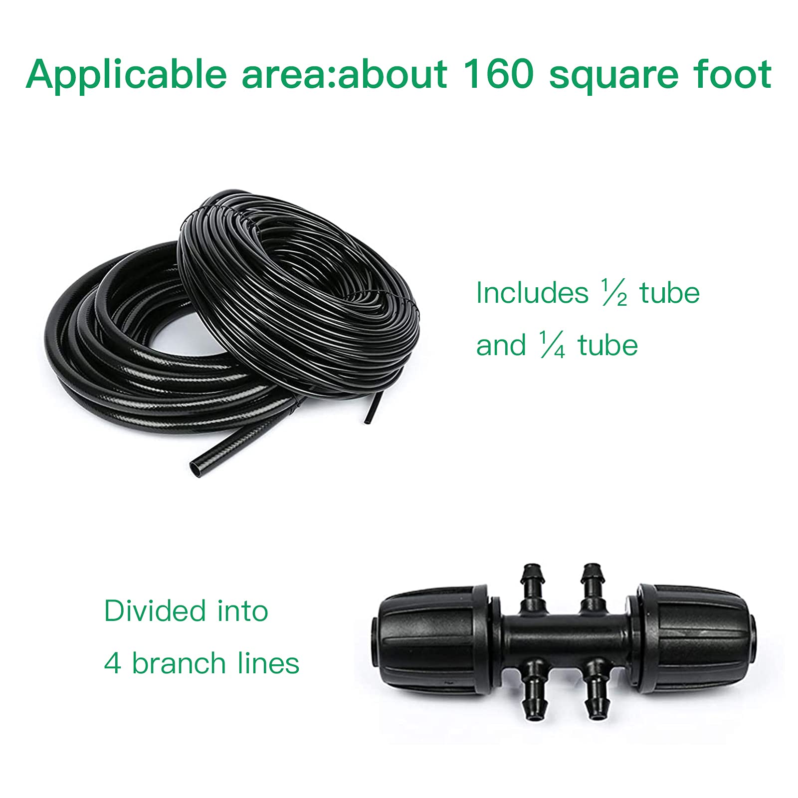 Micro Drip Irrigation Kit 226FT Greenhouse Automatic Patio Misting Plant Watering System with 1/4 inch 1/2 inch Blank Distribution Tubing Hose Adjustable Nozzle Emitters Sprinkler Barbed Fittings