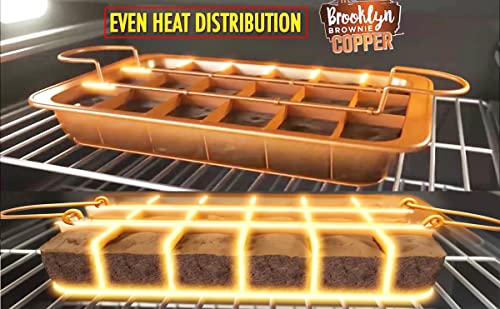 Brooklyn Brownie Copper by GOTHAM STEEL Nonstick Baking Pan with Built-In Slicer, Ensures Perfect Crispy Edges, Metal Utensil and Dishwasher Safe