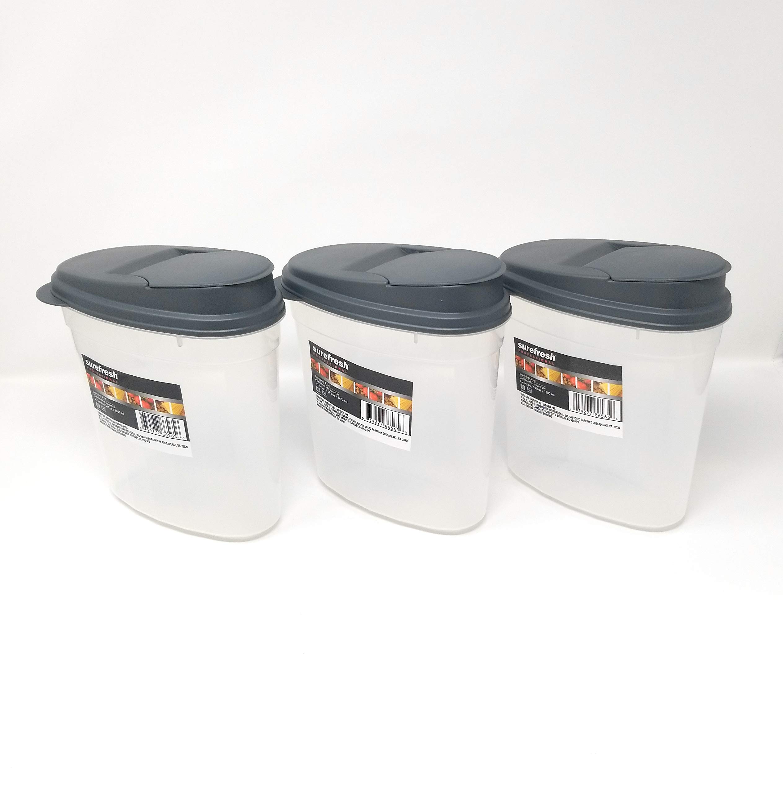 3 Plastic Containers & Lids 3-Piece Set 54oz Cereal Grain Dispenser Dry Food Storage Container & Organizer BPA Free Freezer Safe