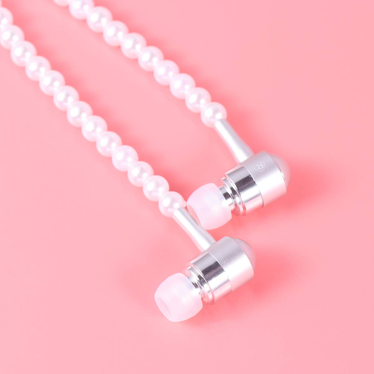 in-Ear Eardphones with Mic - in-Ear Headset with Remote and Mic Hands- Wired Pearls Chain Universal Earphone for Girls Women Student (White)