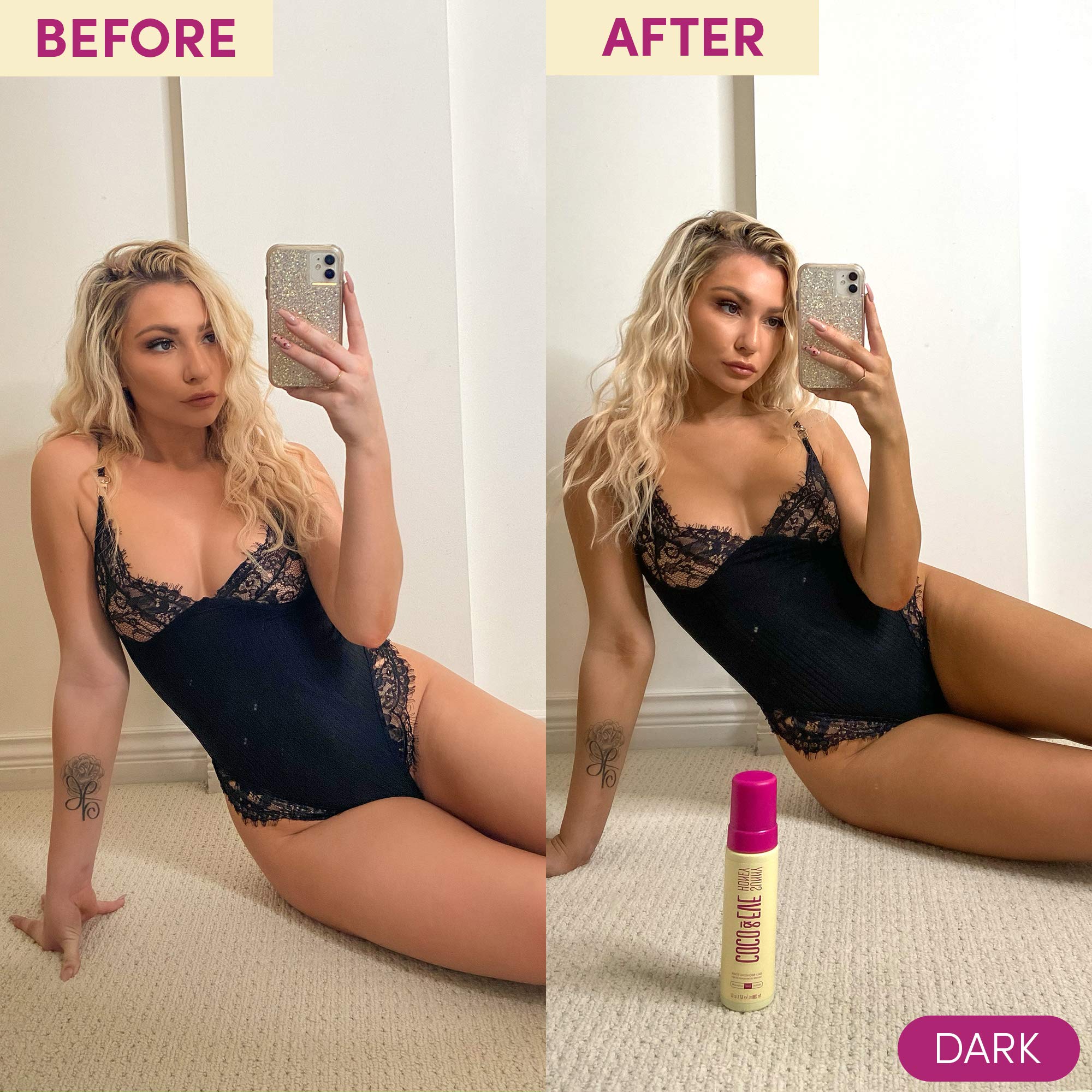 Coco & Eve Self Tanner Mousse Kit - All Natural Sunless Tanning (Dark) | Instant Lotion with Bronzer Mitt Applicator Sunny Honey Bali Bronzing