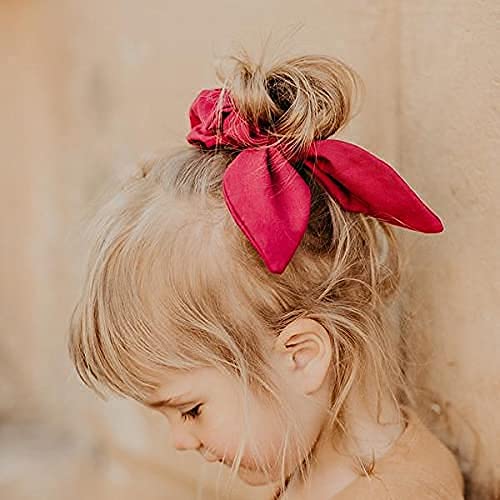 Bow Scrunchies For Long Hair - 8 Pcs Chiffon Satin Scrunchies Silk With Bow Scarf, Solid Stripe Flower Color Bow Scrunchies, Ponytail Holder With Tail, Rabbit Bunny Ear Bowknot Hair Accessories (A4)