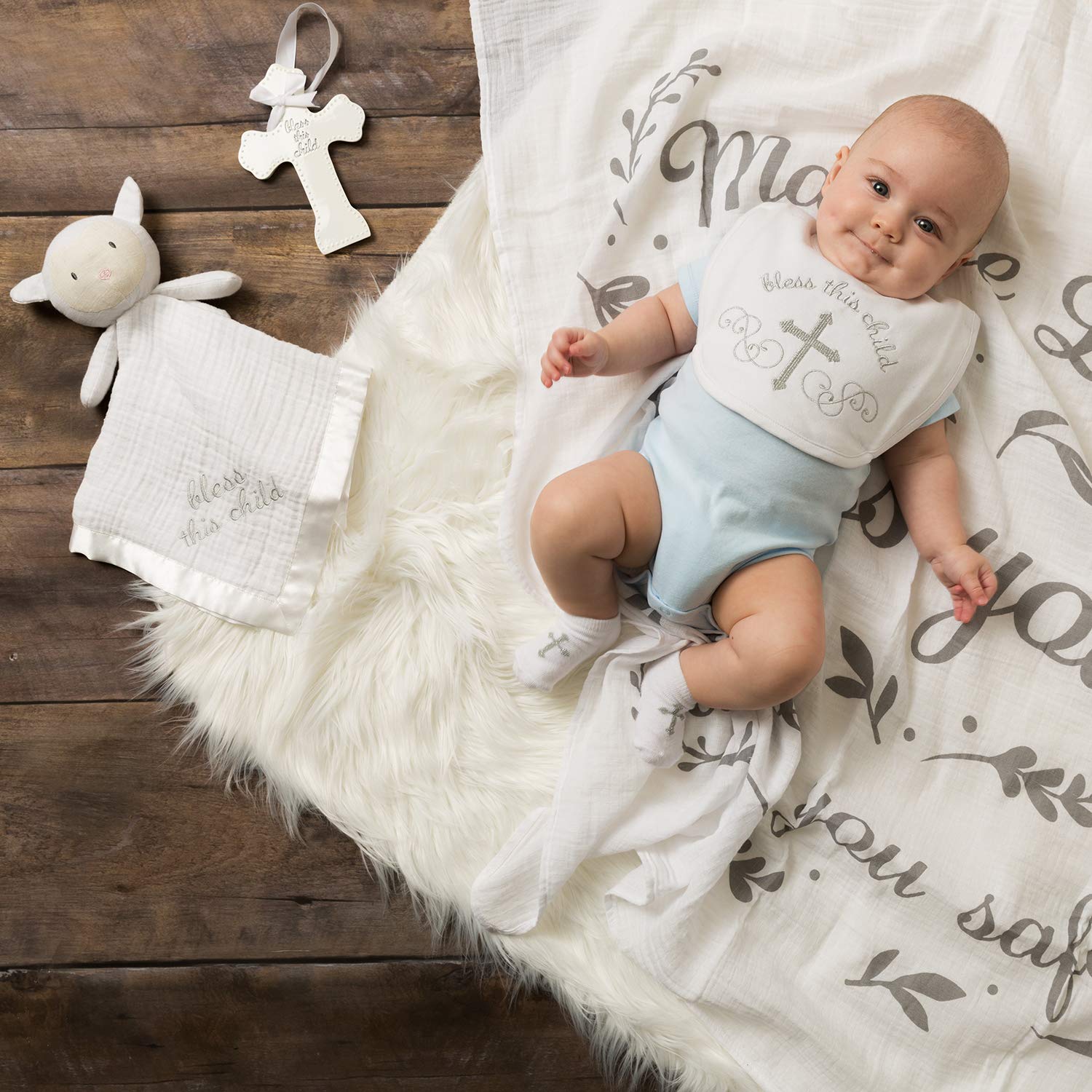 C.R. Gibson Resin Baby Cross and ''Bless This Child'' Baby Photo Frame Set, Frame Measures 5.5'' x 7'' and Cross Measures 4.5'' x 6.75''